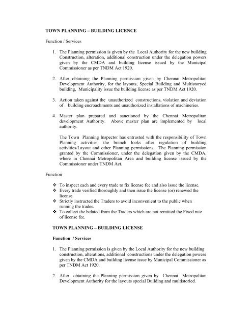TOWN PLANNING – BUILDING LICENCE Function ... - Municipal