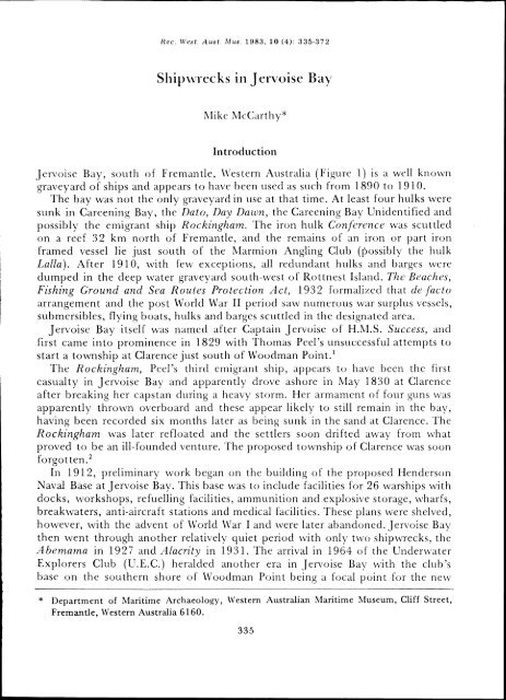 Shipwrecks in Jervoise Bay - Western Australian Museum