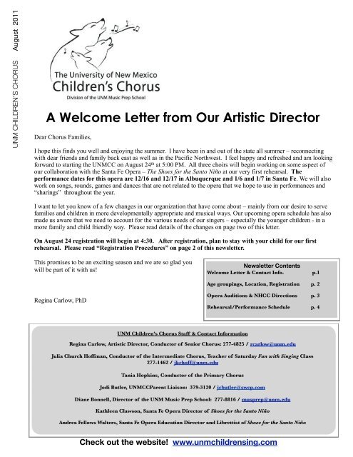 Welcome Back Newsletter - Department of Music