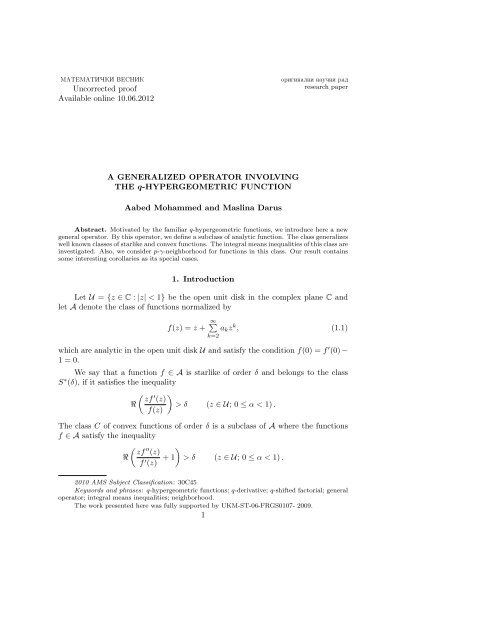 A Generalized Operator Involving The Q Hypergeometric Function