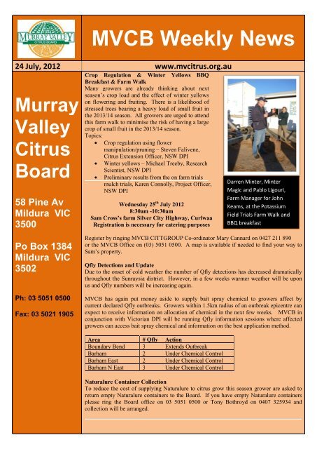 MVCB Weekly News - Murray Valley Citrus Board