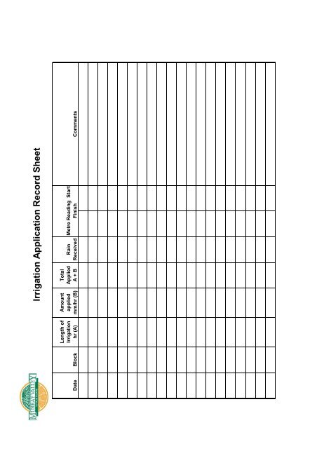 irrigation application record sheet