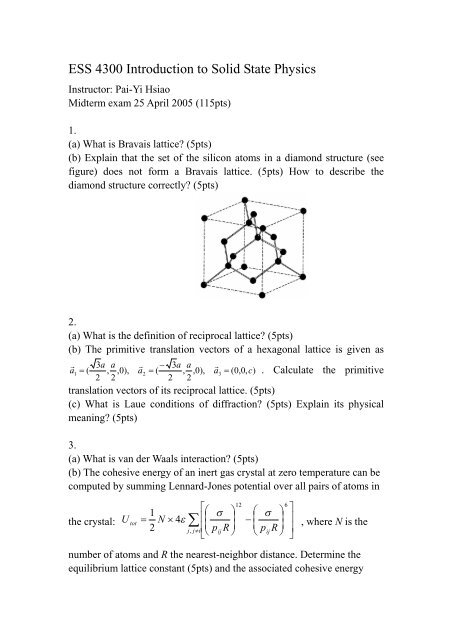 ESS 4300 Introduction to Solid State Physics