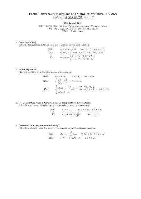 Partial Differential Equations and Complex Variables, EE 2020 ...