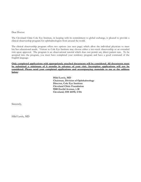 Sincerely, Hilel Lewis, MD - Cleveland Clinic