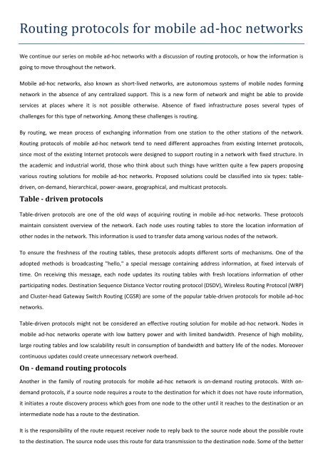 Routing Protocols For Mobile Ad Hoc Networks Computer Networks 3739