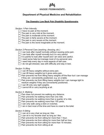 The Revised Oswestry Disability Index (for low back pain ... - ProSites