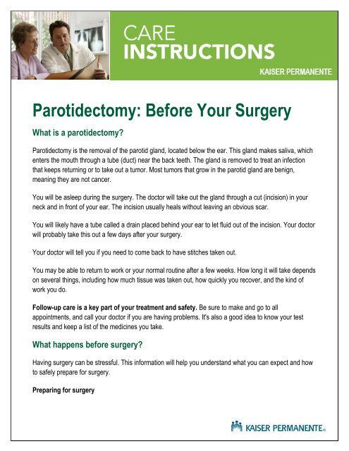 Parotidectomy: Before Your Surgery - My Doctor Online The ...