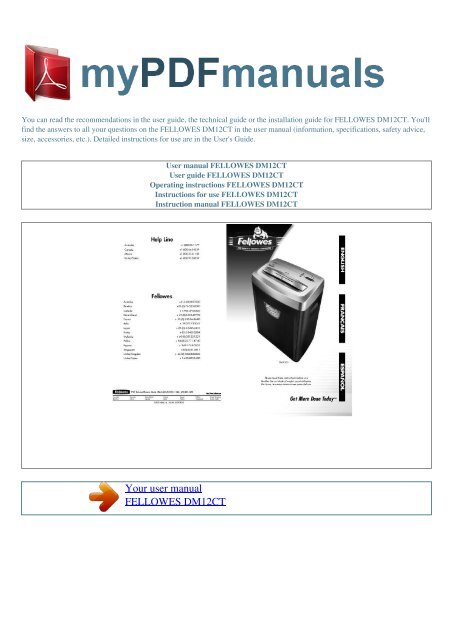 User manual FELLOWES DM12CT - MY PDF MANUALS
