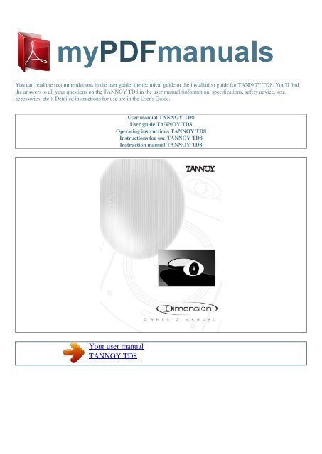User manual TANNOY TD8 - MY PDF MANUALS