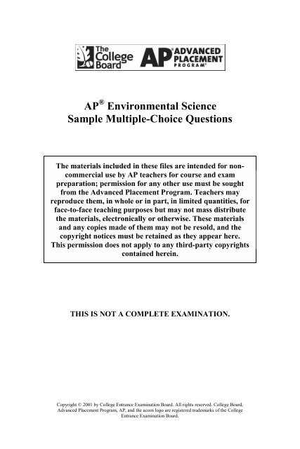 AP Environmental Science Sample Multiple-Choice Questions