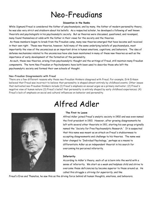 Neo-Freudians Alfred Adler - Cherokee County Schools