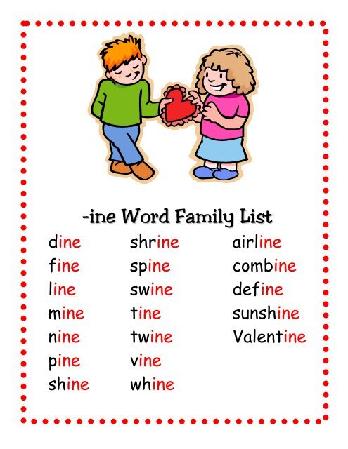 -ine Word Family List din