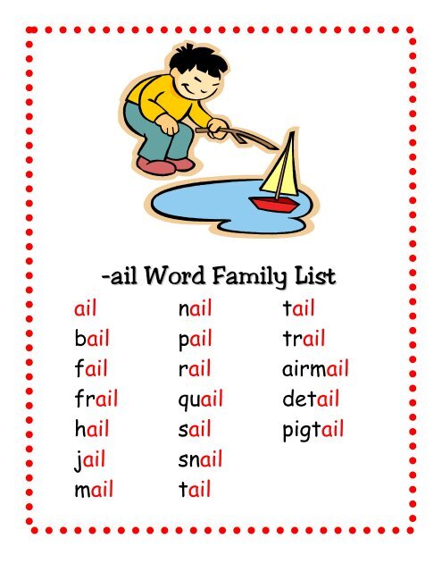 -ail Word Family List ail