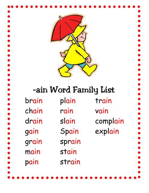 -ail Word Family List ail
