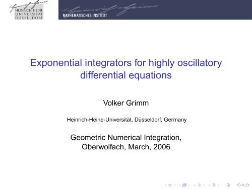 Exponential integrators for highly oscillatory differential equations Exponential integrators for highly oscillatory differential equations