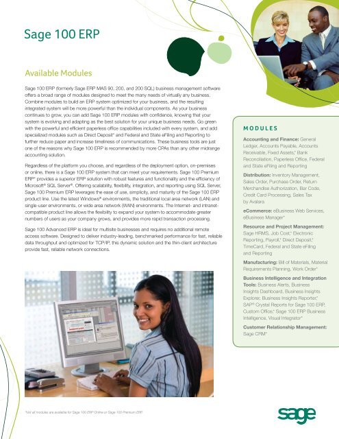 Sage 100 ERP I Available Modules