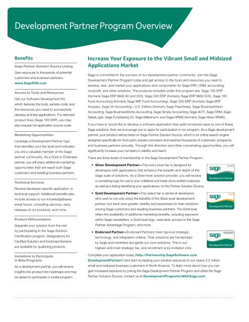Development Partner Program Overview - Sage