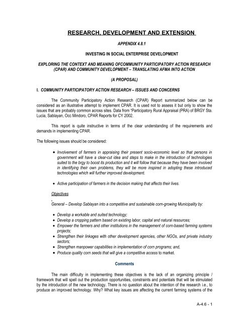 research, development and extension - Department of Agriculture