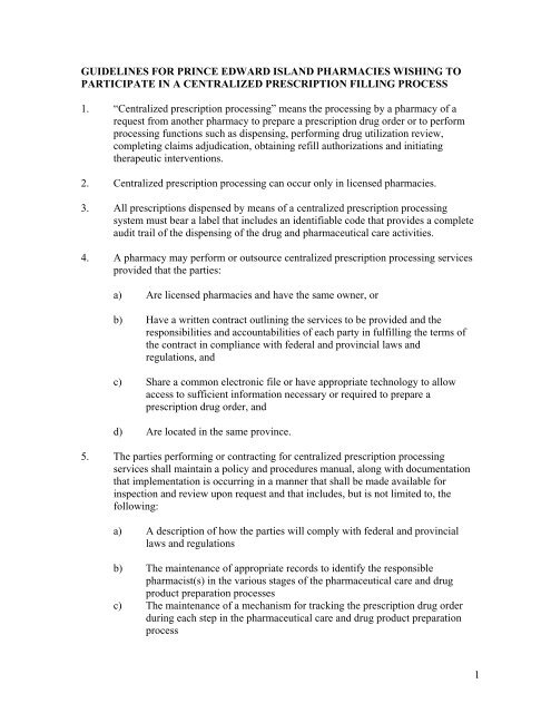 Centralized Prescription Filling Process - NAPRA