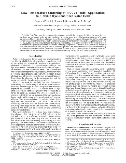 Low Temperature Sintering Of Tio2 Colloids Application To Flexible