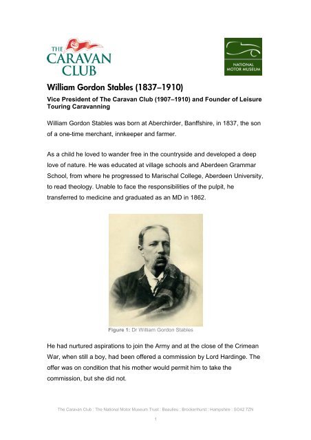 William Gordon Stables Fact Sheet - The National Motor Museum Trust