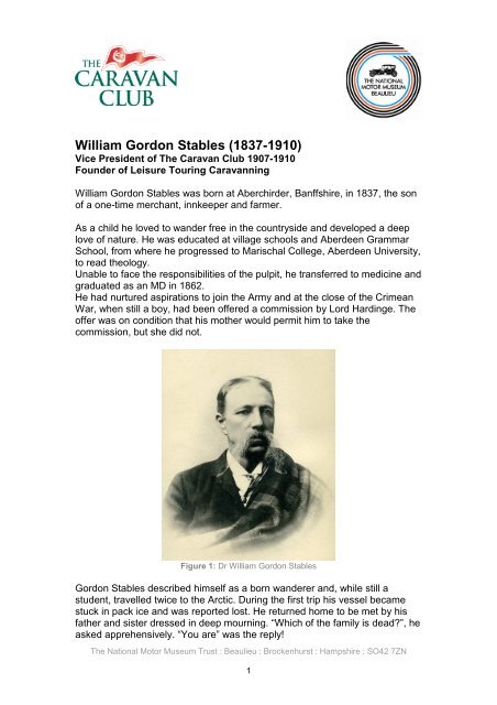 William Gordon Stables Fact Sheet - The National Motor Museum Trust