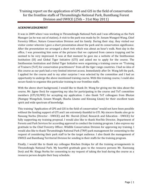 Training report on the application of GPS and GIS in the field of ...