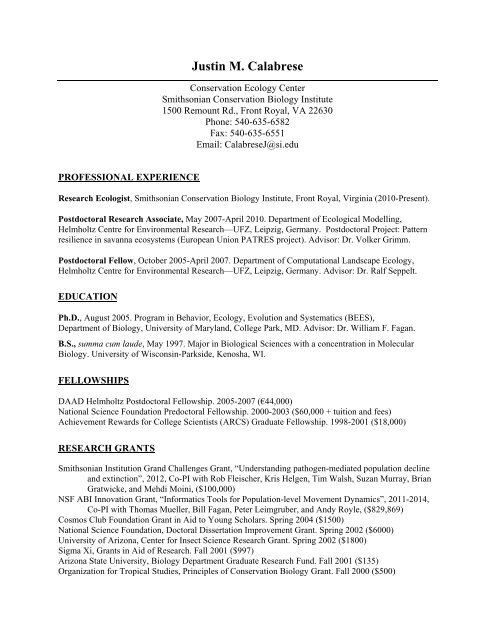 Justin M. Calabrese - National Zoo - Smithsonian Institution