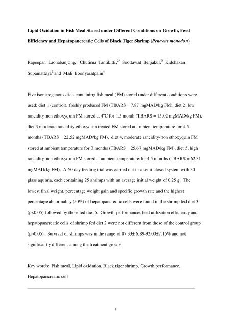 Lipid Oxidation in Fish Meal Stored under Different Conditions on ...