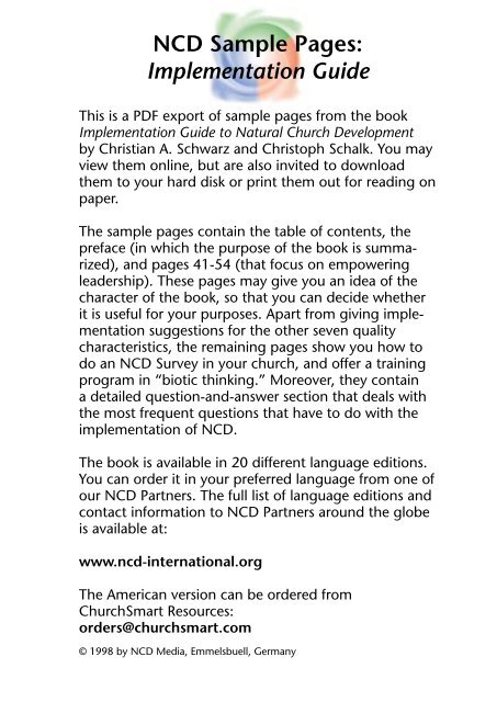 Implementation Guide - Natural Church Development