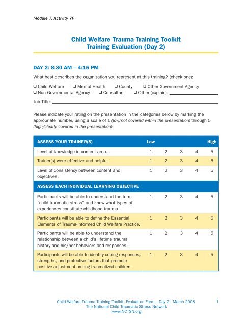 Child Welfare Trauma Training Toolkit Training Evaluation (Day 2)