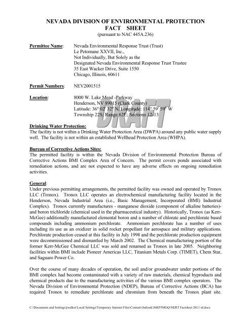nevada division of environmental protection fact sheet