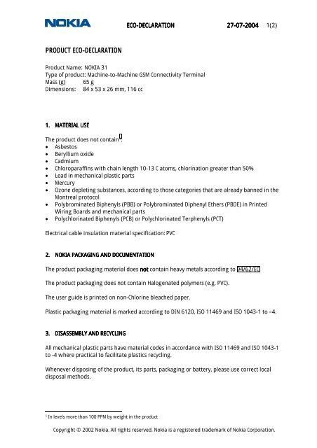 Product Eco-Declaration - Nokia