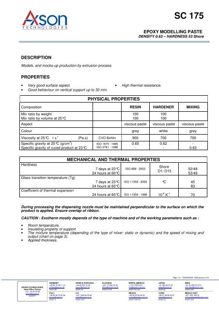 Datasheet Axson EPoxy-paste SC 175 - Nedcam