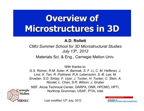 Overview of Microstructures in 3D - Materials Science and Engineering