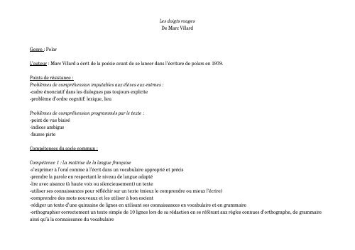 Les doigts rouges De Marc Villard Genre : Polar L'auteur : Marc ...