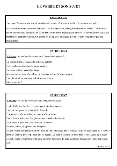 LE VERBE ET SON SUJET