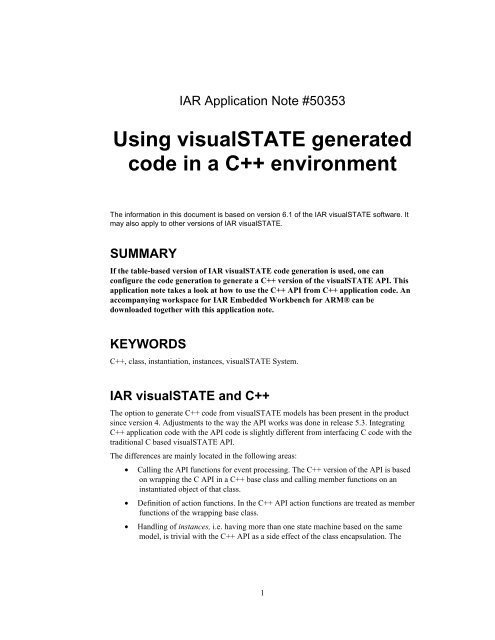 Using visualSTATE generated code in a C++ ... - IAR Systems