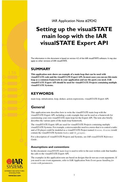 Setting up the visualSTATE main loop with the IAR ... - IAR Systems
