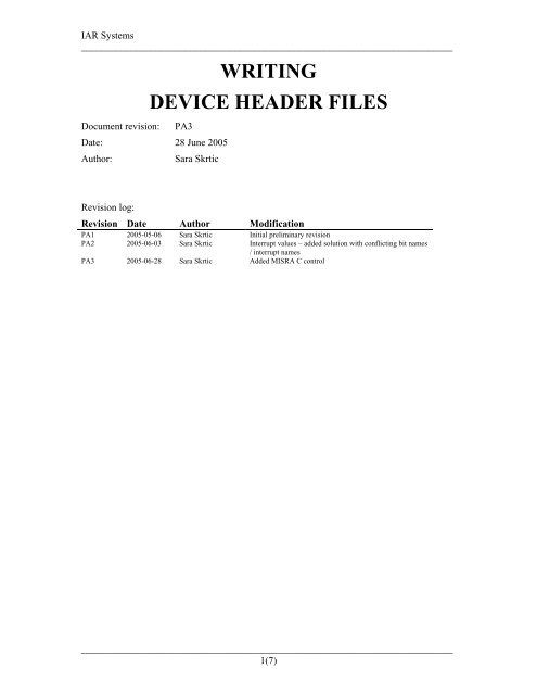 WRITING DEVICE HEADER FILES - IAR Systems