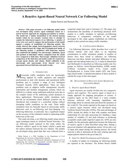 A Reactive Agent-Based Neural Network Car Following Model