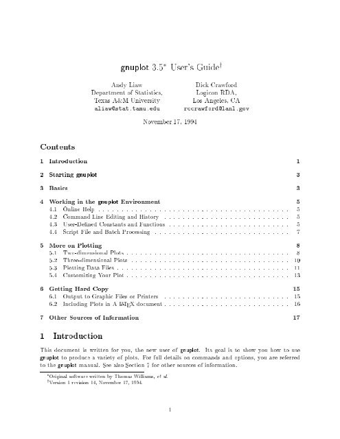 gnuplot 3.5 User's Guide Contents 1 Introduction