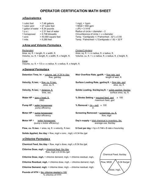Wastewater Math Formulas Wastewater Math Formulas
