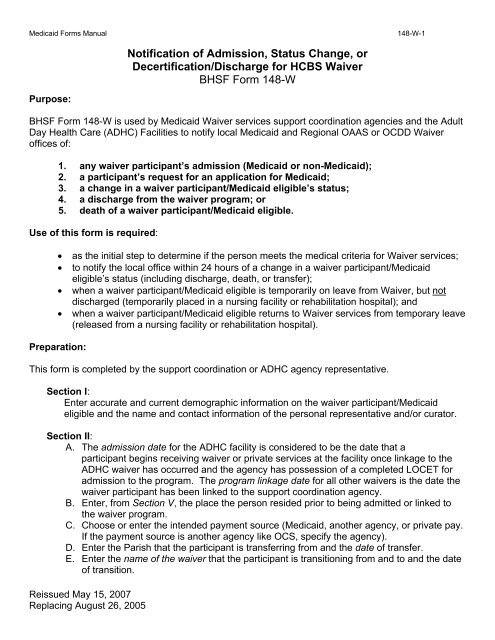 Form 148 Instructions - Louisiana Department of Health and Hospitals
