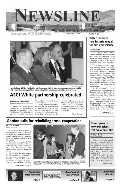 ASCI White partnership celebrated - NEWSLINE - Lawrence ...