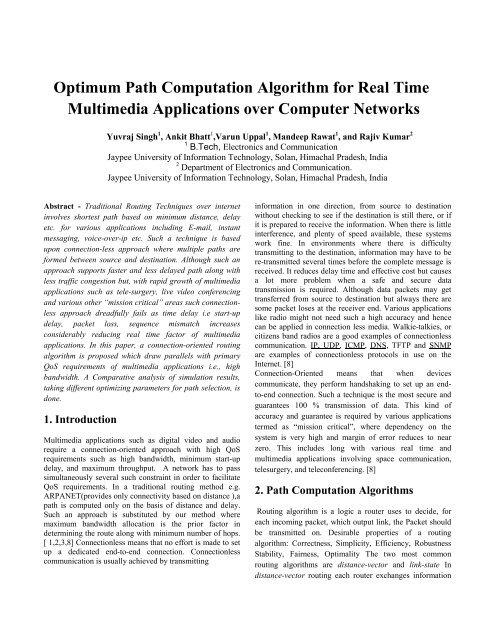 Optimum Path Computation Algorithm For Real Time Multimedia