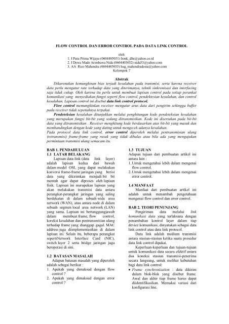 FLOW CONTROL DAN ERROR CONTROL PADA DATA LINK ...