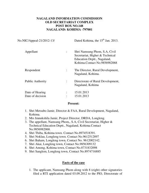 15th Jan'13 - Nagaland State Information Commission