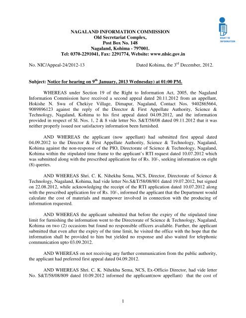 3 Dec'13 - Nagaland State Information Commission